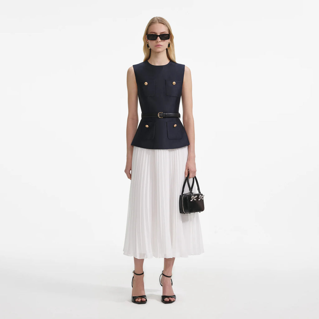 SELF PORTRAIT Navy Taffeta Midi Dress – Ajurs